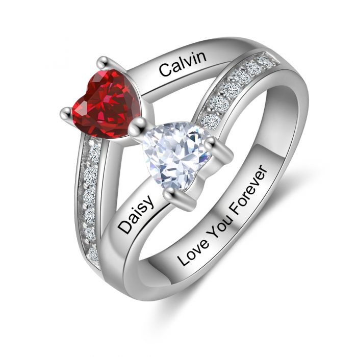 S925 Silver Heart Shape Birthstone Ring